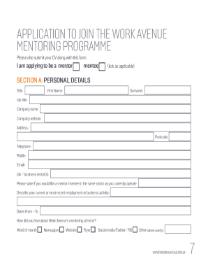 Fillable Online Mentor Application Form Template Fax Email Print ...