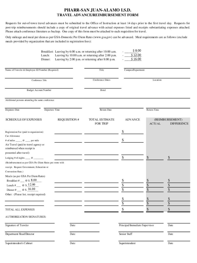 Fillable Online travel advance/reimbursement form Fax Email Print - pdfFiller