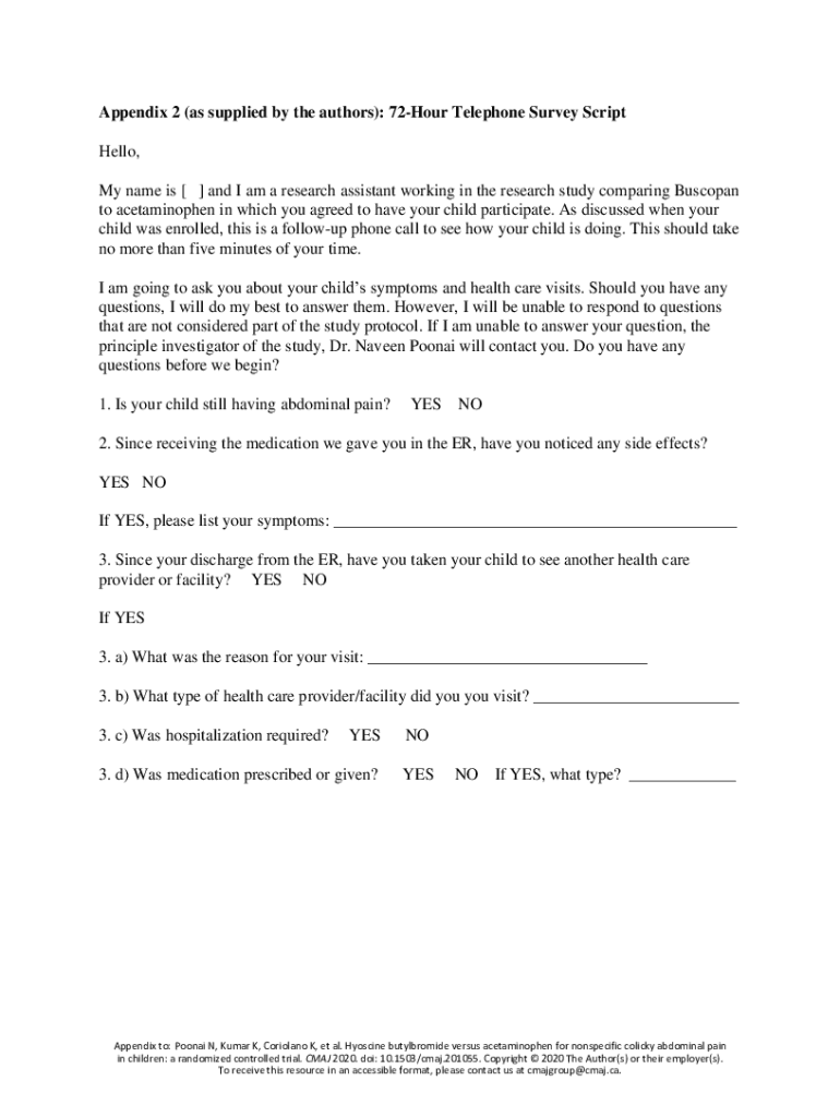 Fillable Online 72-Hour Telephone Survey Script Hello, My name is and ...