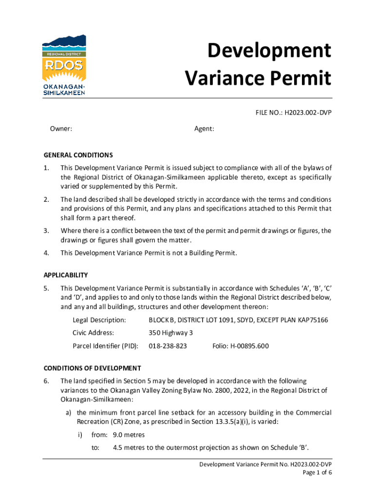 Fillable Online VARIANCE PERMIT APPLICATION FORM Fax Email Print ...