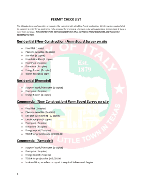Fillable Online ci italy tx PERMIT CHECK LIST Residential (New ...