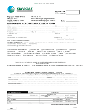 Fillable Online RESIDENTIAL ACCOUNT APPLICATION FORM Fax Email Print - pdfFiller