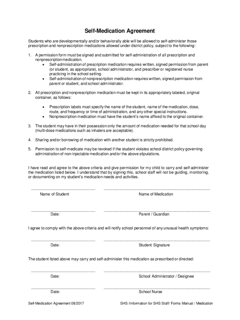 Fillable Online authorization for medICATION administration by self Fax ...