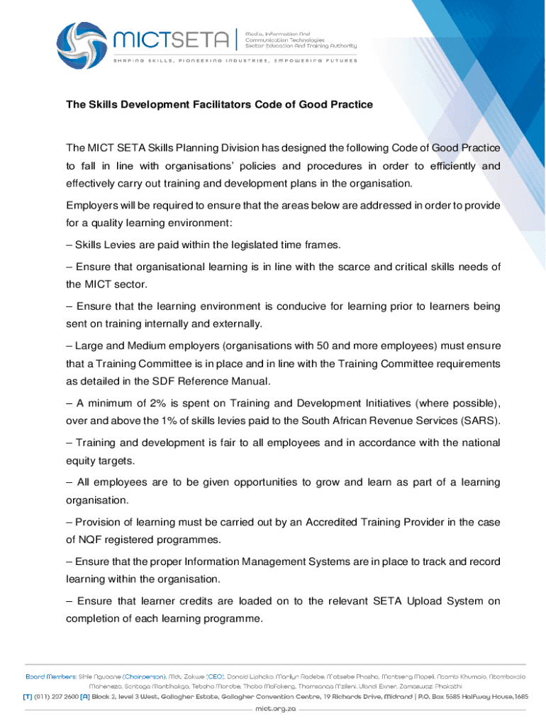 Fillable Online The Skills Development Facilitators Code of Good Practice Fax Email Print ...