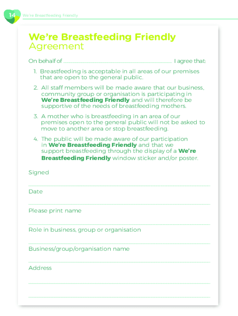 Fillable Online We're Breastfeeding Friendly Agreement Fax Email Print ...
