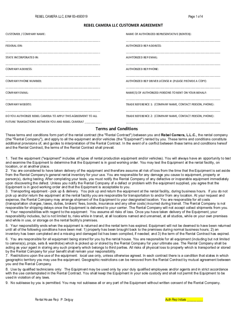 Fillable Online rebel camera llc customer agreement Fax Email Print ...