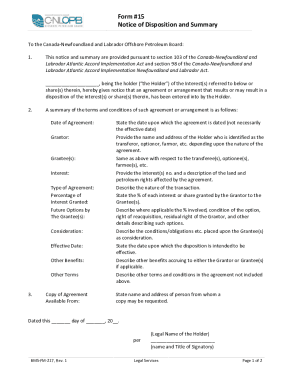 Fillable Online Form 15Notice of Disposition and Summary Fax Email ...