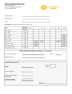 Fillable Online Referee Uniform Order Form Fax Email Print - pdfFiller