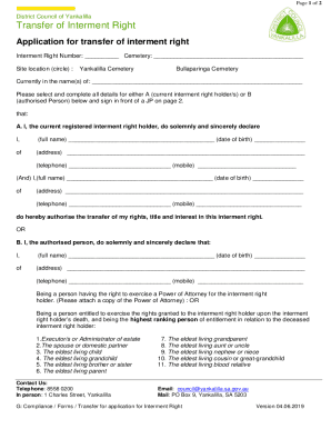 Fillable Online Transfer Of Interment Rights Form - Fill Online ...