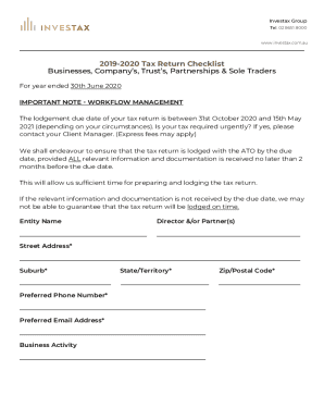 Fillable Online 2019-2020 Tax Return Checklist Businesses, Company's ...