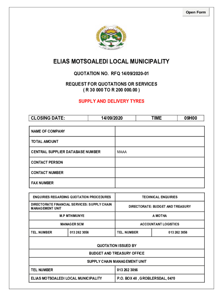 Fillable Online quotation no. rfq 14/09/2020-01 request for ... Fax ...