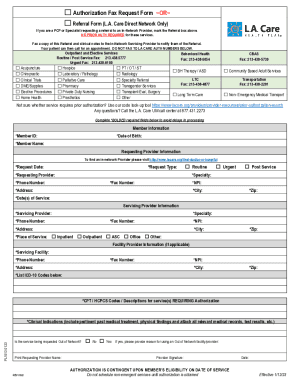 Fillable Online L.A. Care Health Plan - Prior Authorization Requests ...