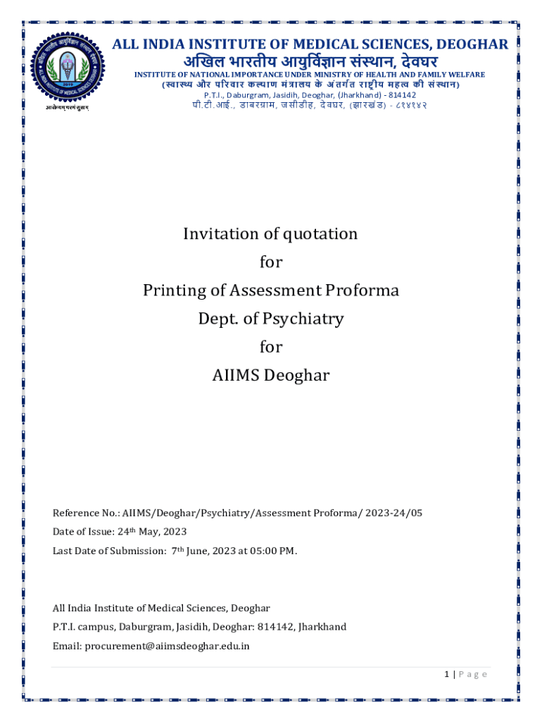 Fillable Online Invitation of quotation for Printing of Assessment ...