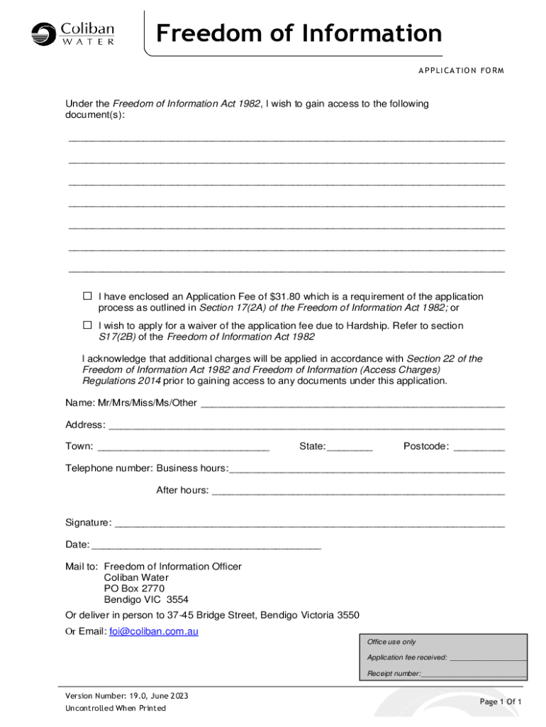Fillable Online Freedom of Information - Application Request Form Fax Email Print - pdfFiller