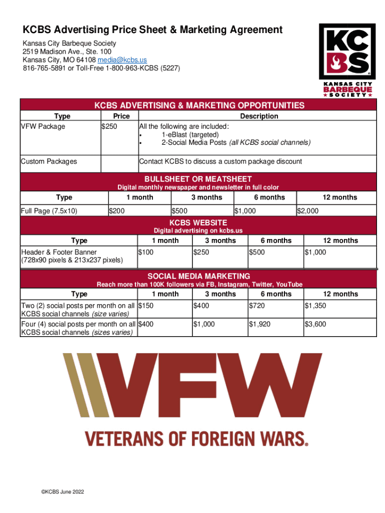 Fillable Online KCBS Advertising Price Sheet & Marketing Agreement Fax ...