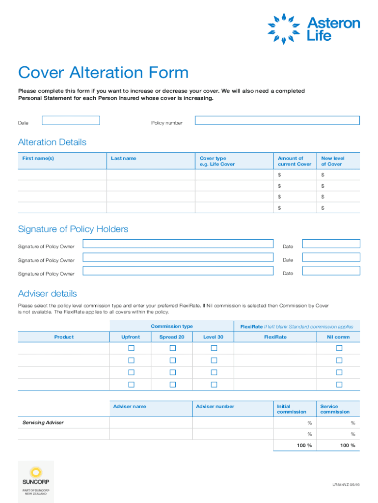 Fillable Online Cover Alteration Form Fax Email Print - pdfFiller