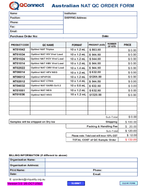 Fillable Online Australian NAT QC ORDER FORM Fax Email Print - pdfFiller