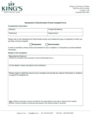 Fillable Online Harassment & Discrimination Formal Complaint Form Fax Email Print - pdfFiller