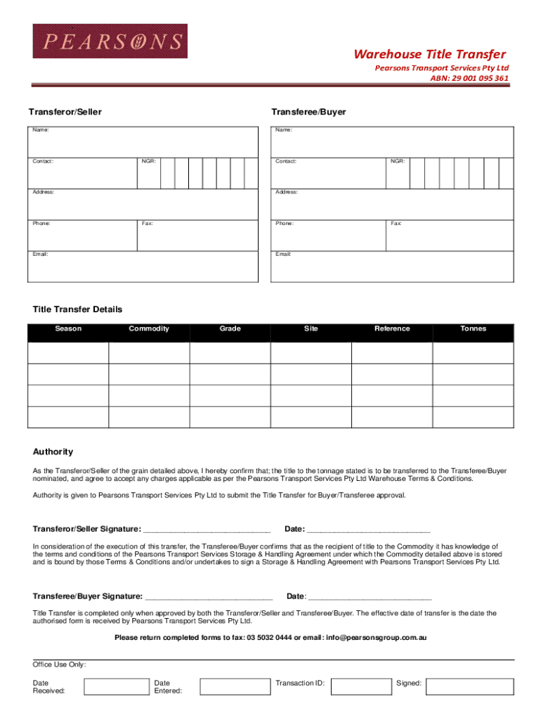 Fillable Online Warehouse Title Transfer Form Fax Email Print - pdfFiller