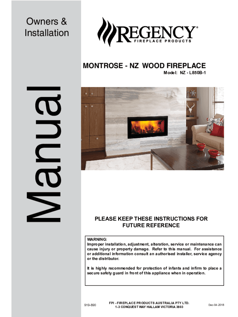 Fillable Online Regency Montrose Wood Fire Instructions. Regency L850 ...