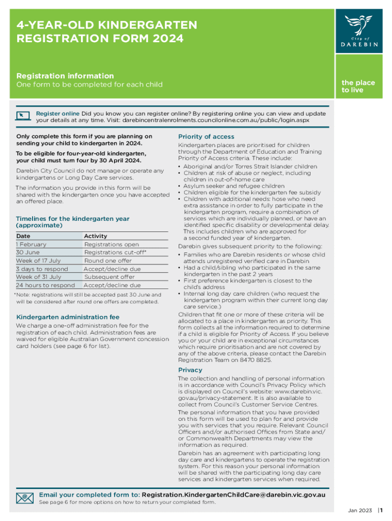 Fillable Online 4-YEAR-OLD KINDERGARTEN REGISTRATION FORM 2024 Fax Email Print - pdfFiller