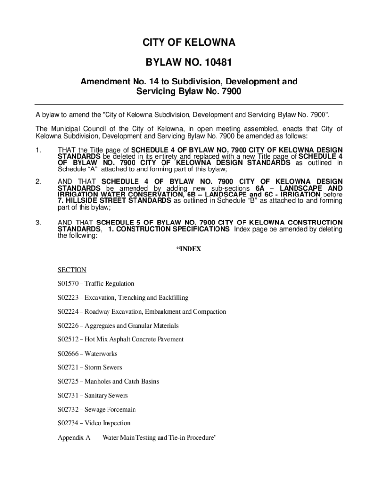 Fillable Online apps kelowna Subdivision, Development & Servicing Bylaw ...