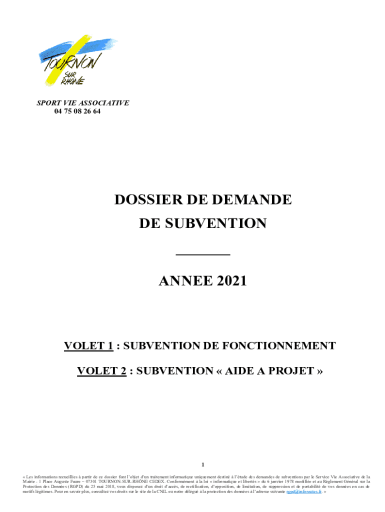Remplissable En Ligne dossier de demande de subvention pour une action / un ... Fax Email ...