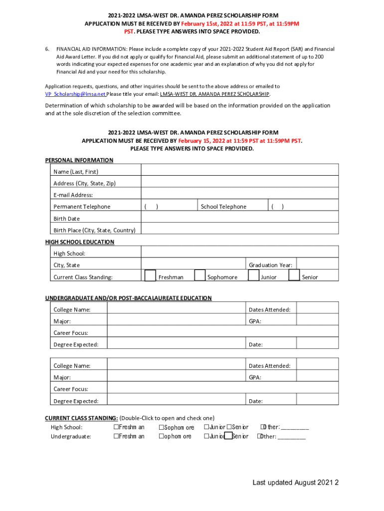 Fillable Online Dr. Amanda Perez Scholarship Fax Email Print - pdfFiller