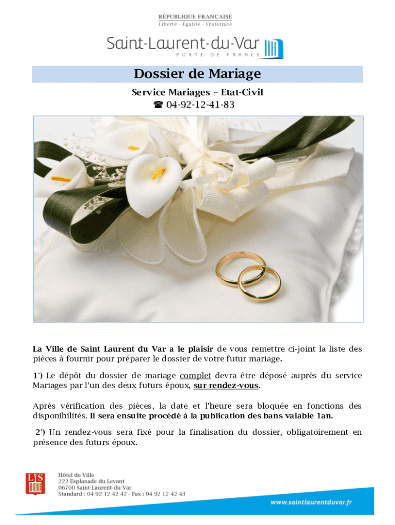 Remplissable En Ligne Dossier de mariage : voici la liste des documentsfournir ... Fax Email ...