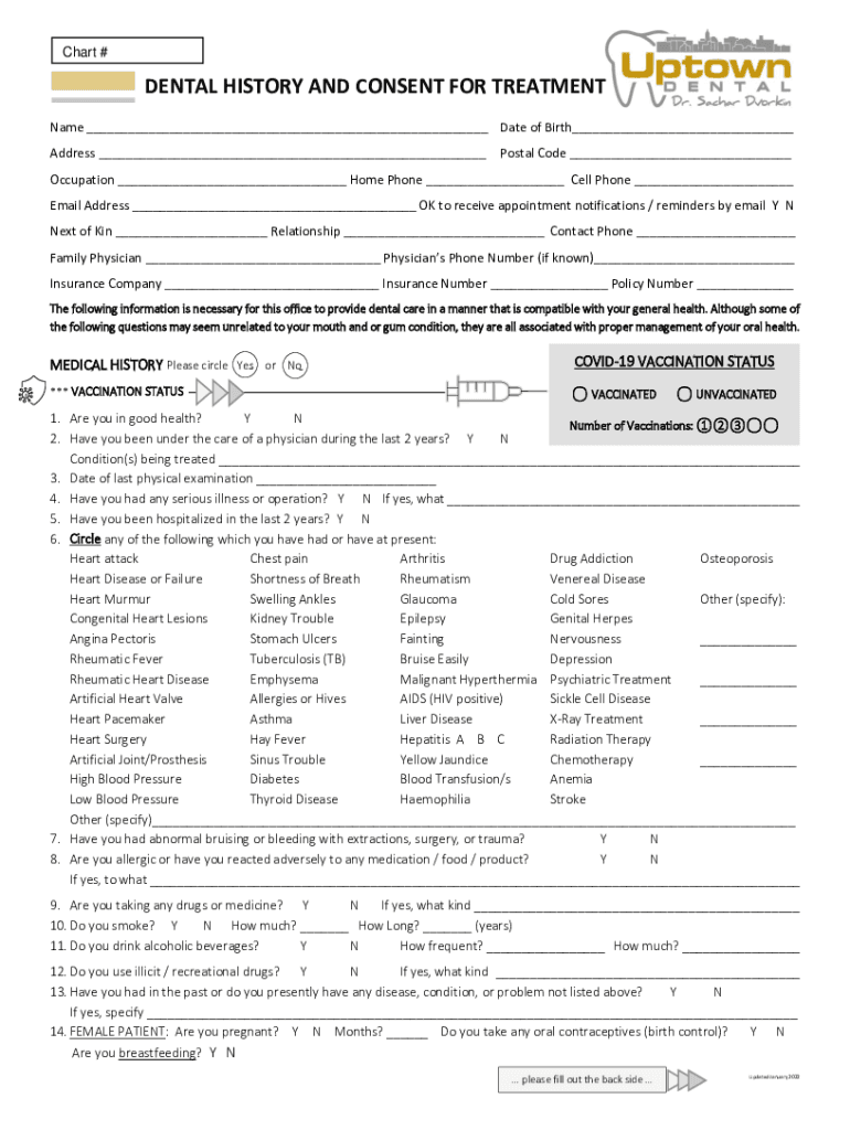 Fillable Online DENTAL HISTORY AND CONSENT FOR TREATMENT Fax Email Print - pdfFiller