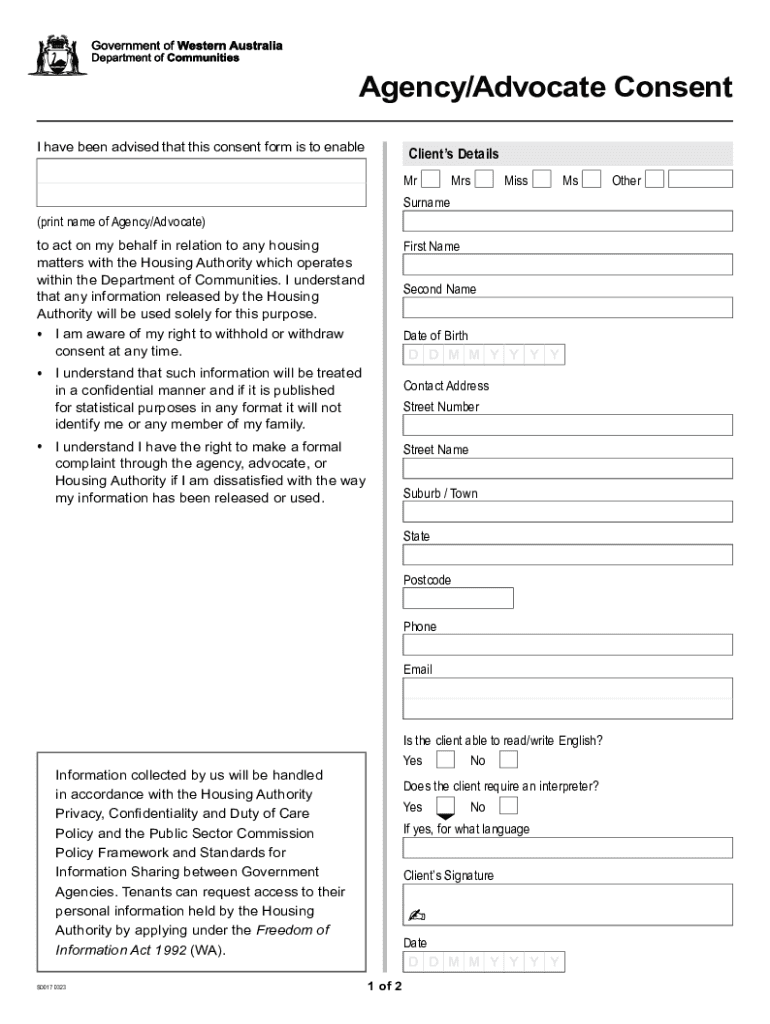 Fillable Online Agency/Advocate Consent. Agency/Advocate Consent Form ...