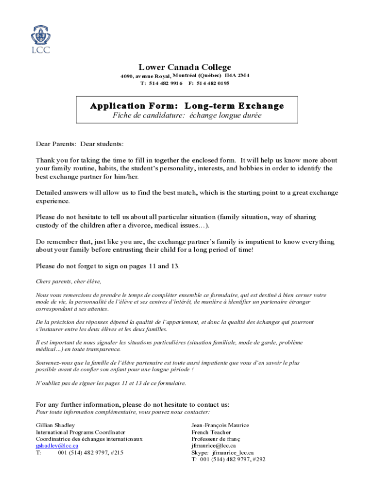 Remplissable En Ligne Long-term Exchange - Application Form Fax Email ...