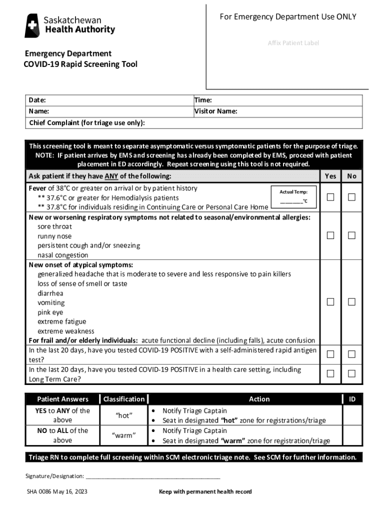 Fillable Online SHA 0086 Emergency Department - COVID-19 Rapid ...