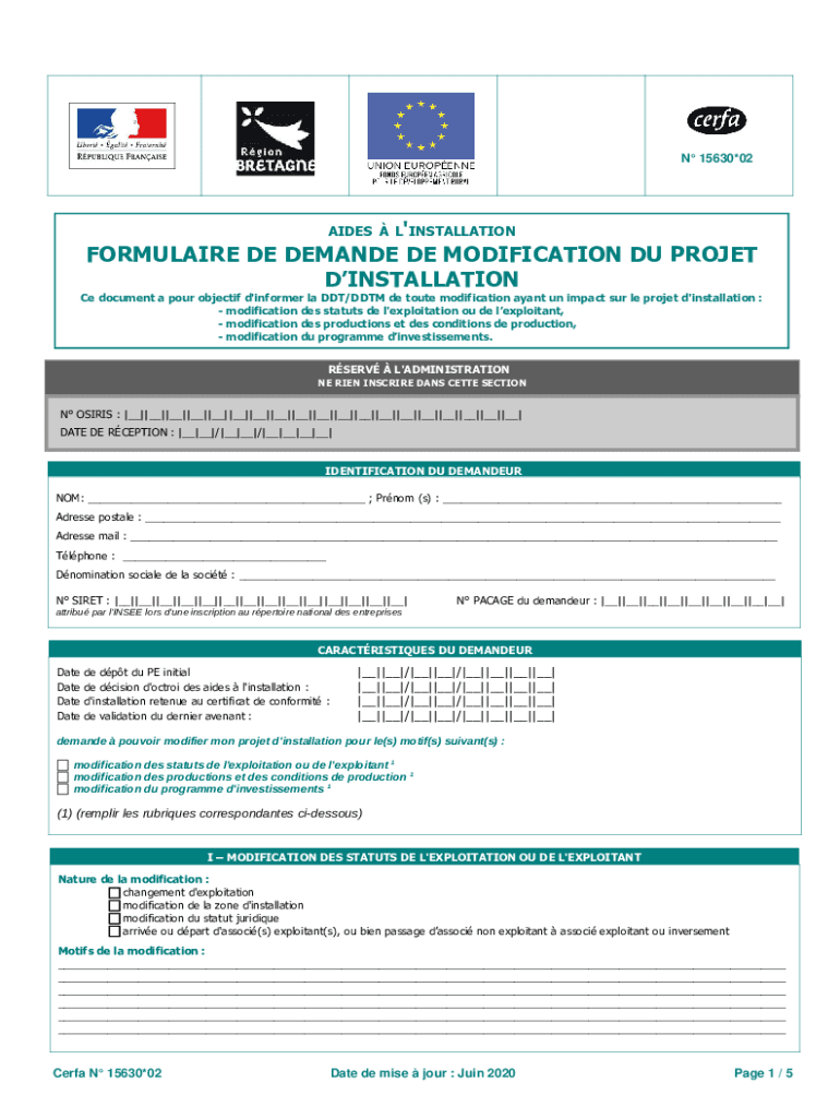 Remplissable En Ligne formulaire de demande de modification du projet d ...