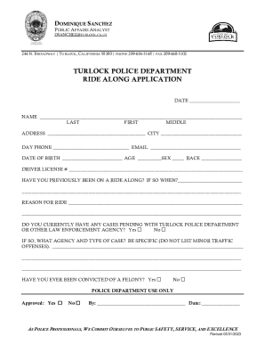 Fillable Online TURLOCK POLICE DEPARTMENT RIDE ALONG ... Fax Email ...