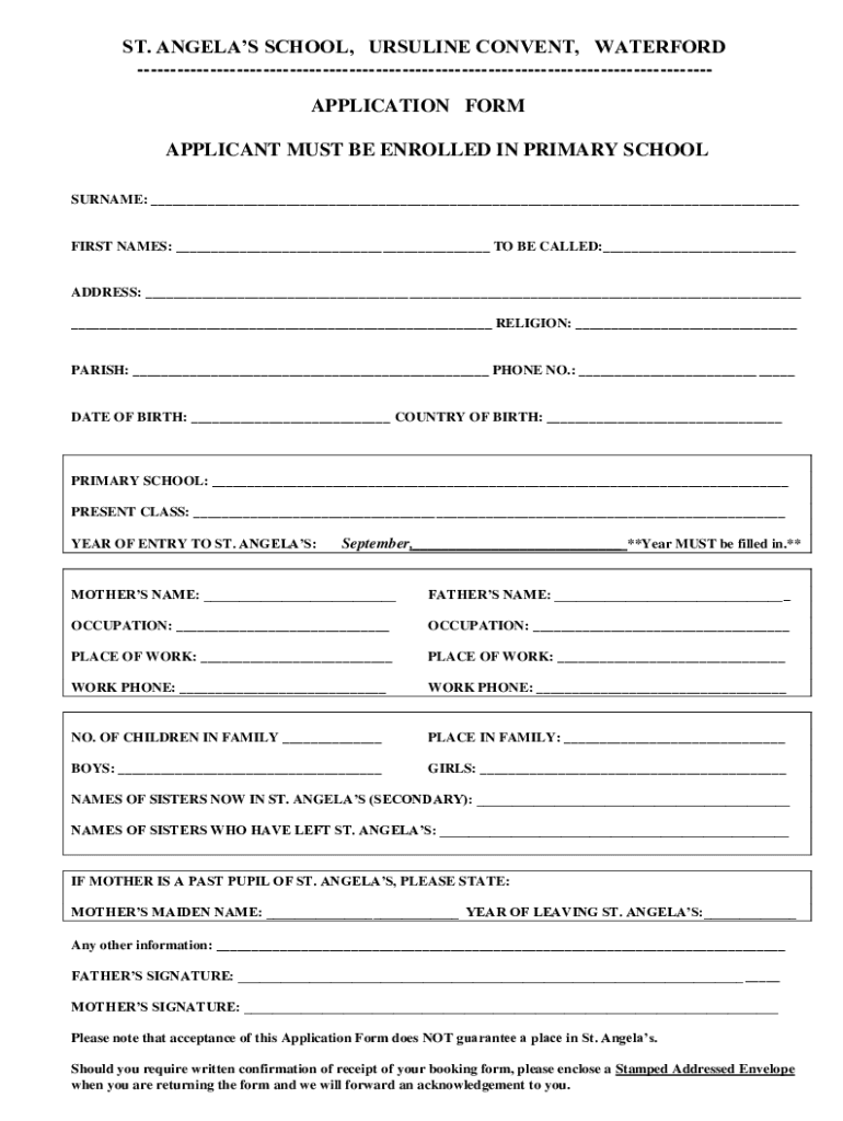 Fillable Online ST. ANGELA'S SCHOOL, URSULINE CONVENT, ... Fax Email Print - pdfFiller