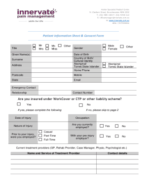 Fillable Online Patient Information Sheet & Consent Form Are you insured ... Fax Email Print ...