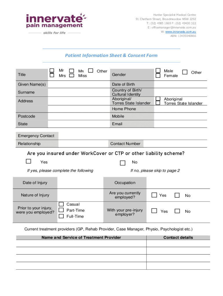 Fillable Online Patient Information Sheet & Consent Form Are you insured ... Fax Email Print ...
