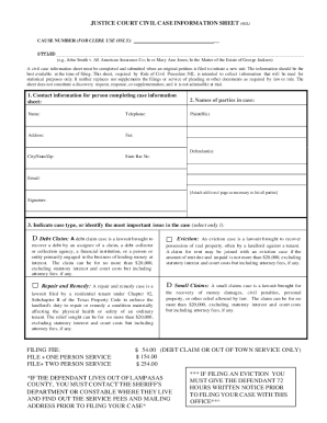 Fillable Online justice court civil case information sheet (7/14) Fax ...