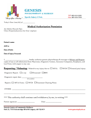Fillable Online Medical Authorization Permission Fax Email Print - pdfFiller