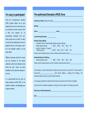 Fillable Online It's easy to participate! Pre-authorized Donation (PAD ...