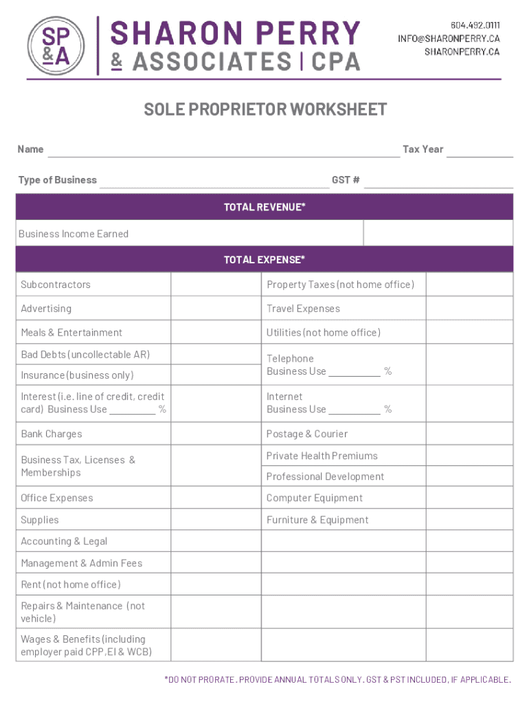 Fillable Online External - Sole Prop Worksheet 20201117 AL.pub Fax ...
