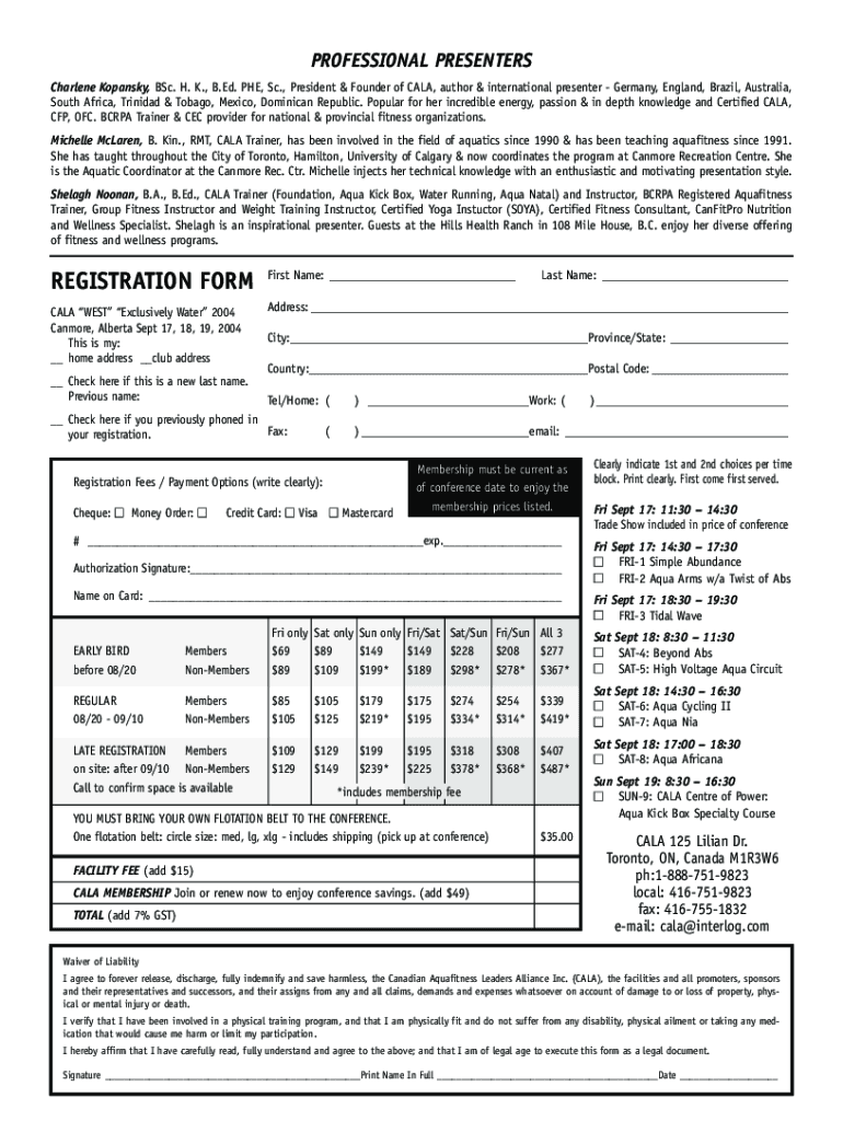 Fillable Online Charlene Kopansky - Owner - The Canadian Aquafitness ...