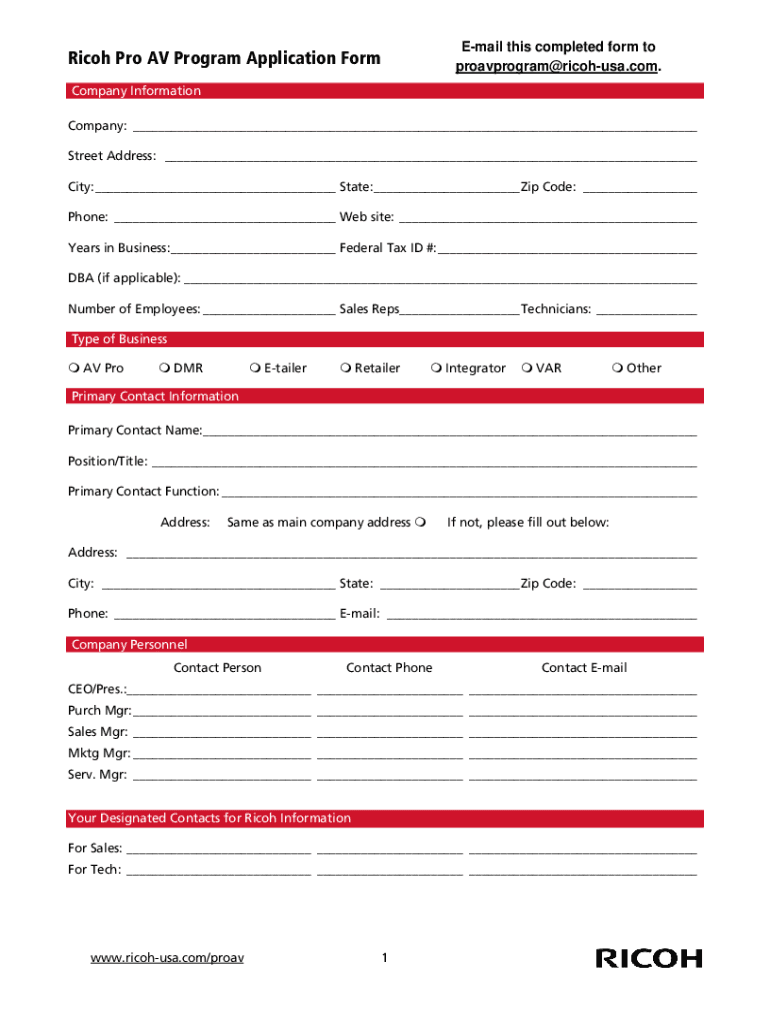 Fillable Online Ricoh Pro AV Program Application Form Fax Email Print - pdfFiller