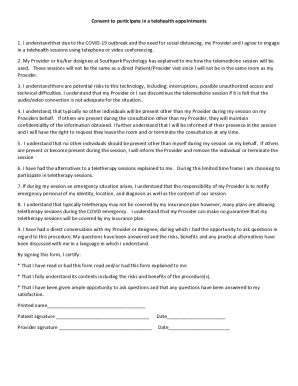 Fillable Online Consent to participate in a telehealth appointments Fax ...