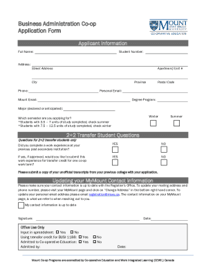 Fillable Online Business Administration Co-op Application Form Fax Email Print - pdfFiller