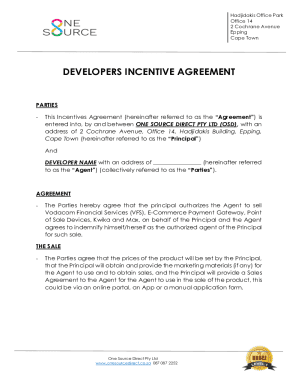 Fillable Online DEVELOPERS INCENTIVE AGREEMENT - One Source Direct Fax ...