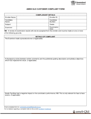 Fillable Online ameb qld edu AMEB customer complaint form. AMEB ...