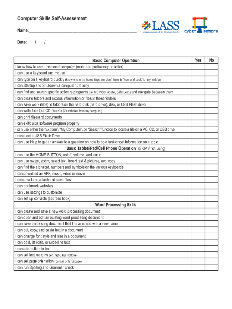 Fillable Online Computer Skills Self-Assessment Fax Email Print - pdfFiller
