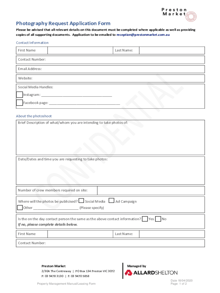 Fillable Online Photography Request Application Form Fax Email Print ...